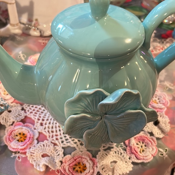 Kitchen | Vintage Flowered Teal Ceramic Tea Pot | Poshmark